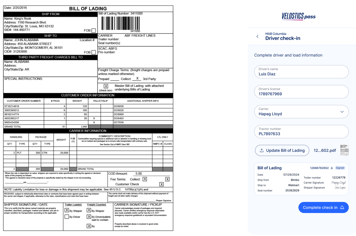 Driver check-in with ease | Velostics Pass