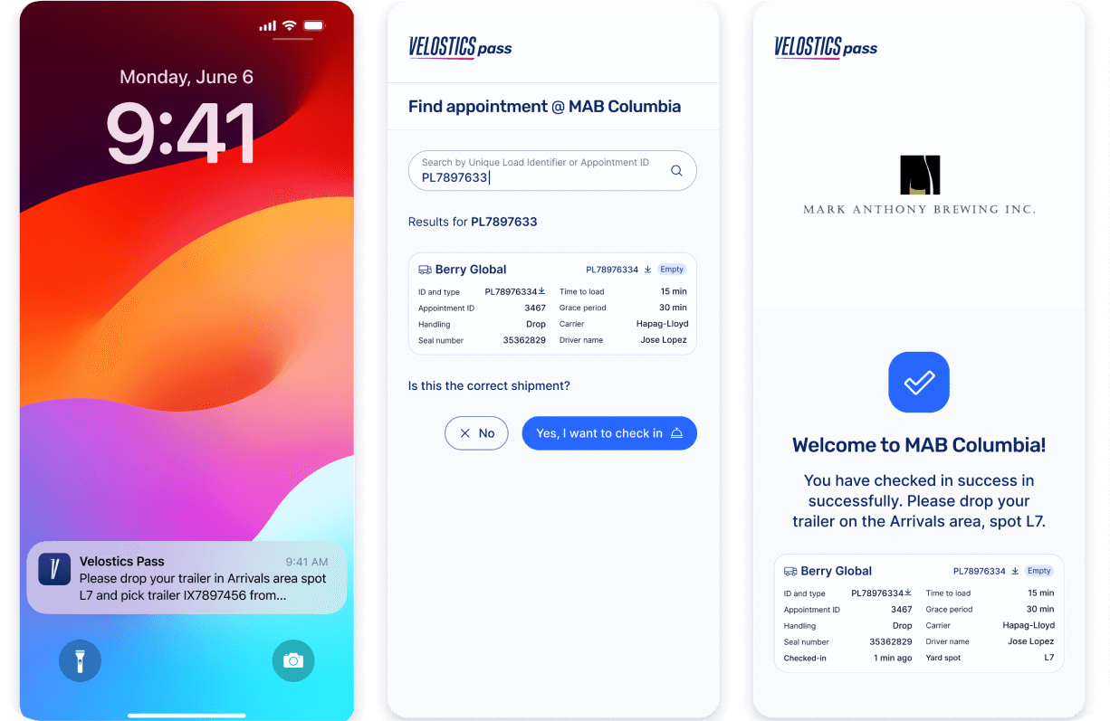 Driver check-in with ease | Velostics Pass